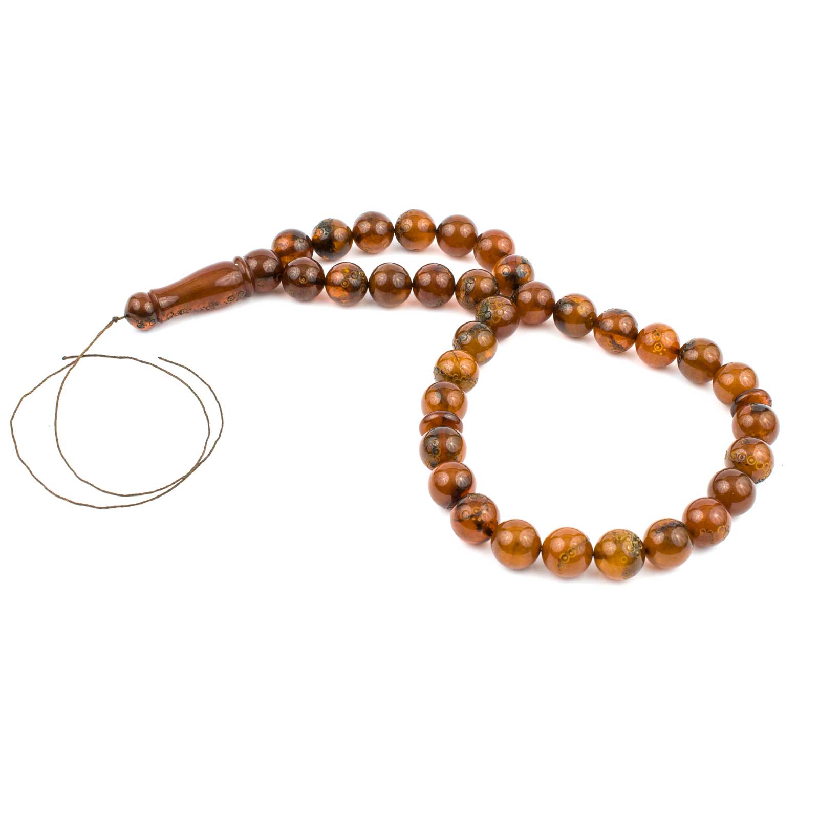 Embossed Round Amber Prayer Beads - Amber Queen