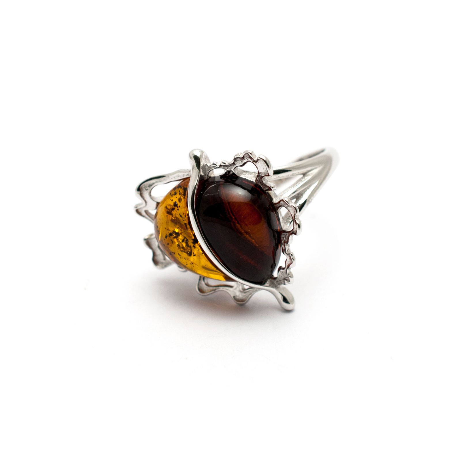 Vintage Silver Ring with Two Amber Stones "Apple" - Buy Now