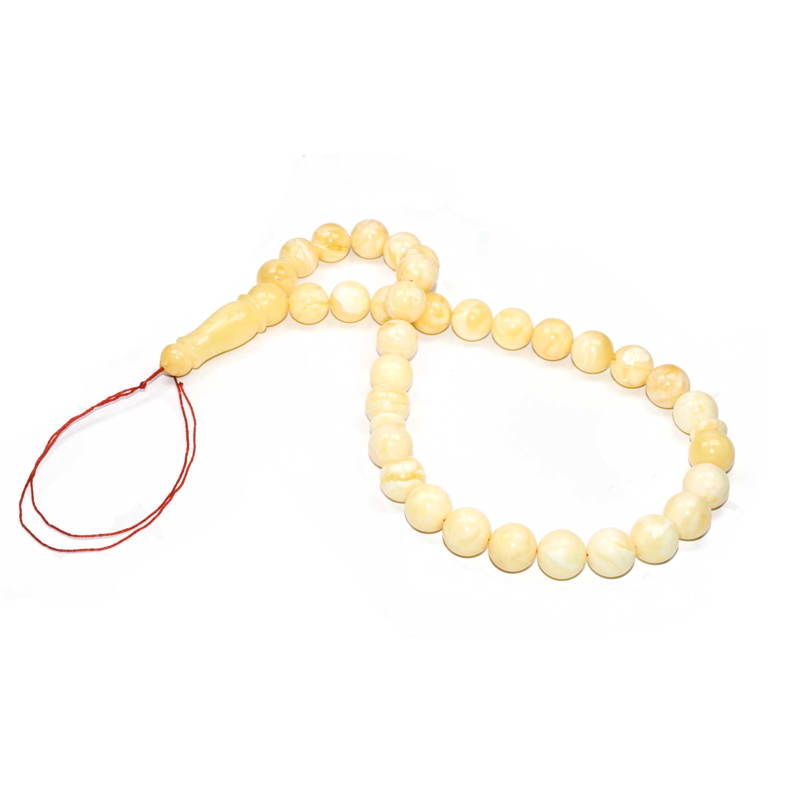 White Matte Round Amber Prayer Beads with Texture - Amber Queen